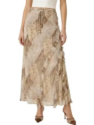 MODENAIRE Midi Ruffle Skirt - Tan