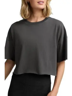 Beyond Yoga Cropped T-shirt With Raw Hem - Heather Gray