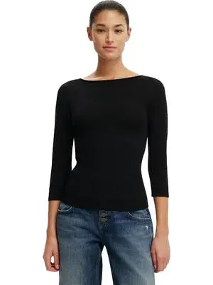 COTTON ON Close Knit Boat Neck Long Sleeve Top - Black