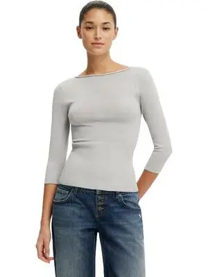 COTTON ON Close Knit Boat Neck Long Sleeve Top - Marble Mist