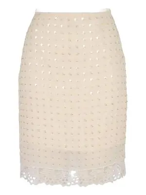 MODENAIRE Embellished Sequin Lace Hem Mini Skirt - Beige