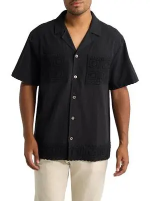 CHE Ingo Cotton & Linen Camp Shirt - Black-01