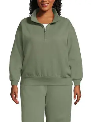 LANDS' END Serious Sweats Relaxed Quarter Zip Pullover - Sage