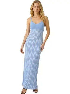 MODENAIRE Sleeveless Knitted Striped Maxi Dress With Spaghetti Straps - Blue