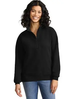 LANDS' END Serious Sweats Relaxed Quarter Zip Pullover Sweatshirt - Black