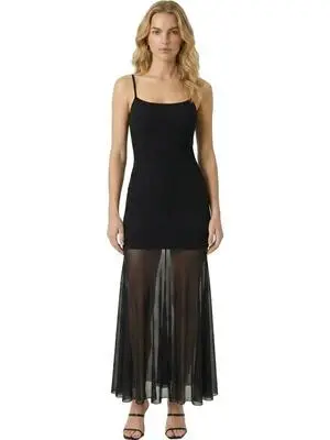MODENAIRE Sheer Mesh Maxi Dress With Spaghetti Straps - Black