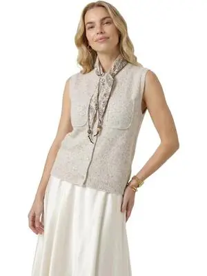 MODENAIRE Soft Knit Sleeveless Cardigan Vest With Scarf - Gray