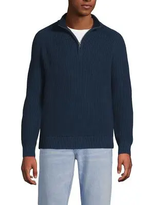 LANDS' END Drifter Quarter Zip Sweater - Deep Ocean