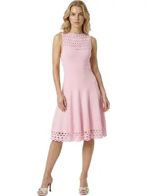 MODENAIRE Sleeveless High Neck Eyelet Midi Dress - Pink