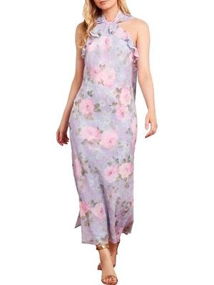 NEEDLE & THREAD Needle & Thread Camille's Garden Halter Neck Ankle Gown Lavender