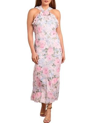 NEEDLE & THREAD Needle & Thread Camille's Garden Halter Neck Ankle Gown Seashell