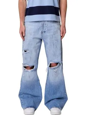 Mnml Painter Ripped Flare Leg Jeans - Blue