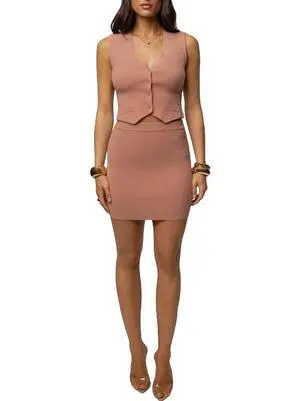 JLUXLABEL Cassie Knit Vest And Mini Skirt Set - Salmon