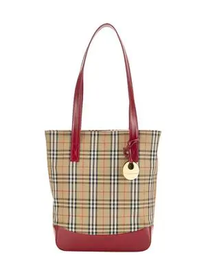 Burberry Haymarket Check Canvas Shoulder Bag With Leather Trim - Beige