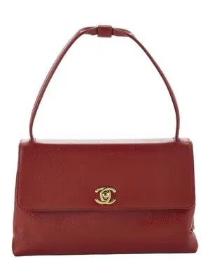 Chanel Caviar Leather Kelly Bag With Bow Detail - Red