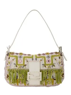 Fendi Embellished Baguette Shoulder Bag - White