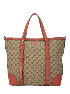 Gucci Gucci Original GG Canvas Tote With Orange Leather Trim Beige