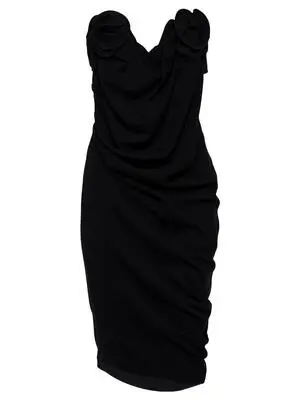 Magda Butrym Strapless Draped Floral Applique Midi Dress - Black