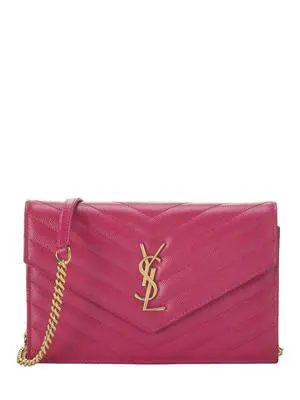 Saint Laurent Grained Calfskin Envelope Wallet On Chain - Pink