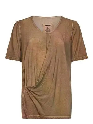UMA WANG Asymmetric Draped T-shirt - Brown
