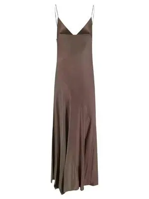Alberta Ferretti Satin Maxi Dress With Front Slit - Brown