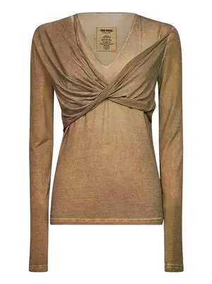 UMA WANG Asymmetrical Twisted V-neck Long Sleeve Blouse - Neutrals