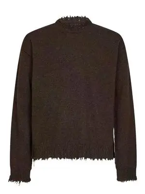 UMA WANG Distressed-effect Frayed-hem Sweater - Brown