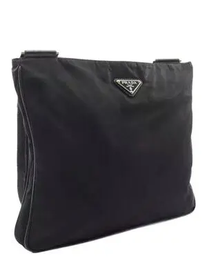 Prada 2000s Triangle Logo Saffiano Leather Shoulder Bag - Black