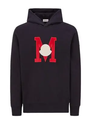 Moncler Logo Embroidered Long Sleeve Hoodie - Midnight Blue