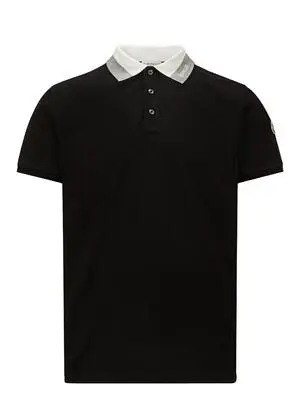 Moncler Logo Embroidered Short Sleeved Polo Shirt - Black