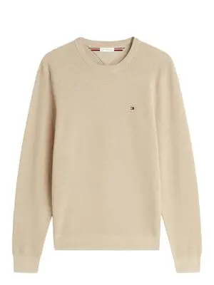 Tommy Hilfiger Logo Embroidered Waffle-knit Crewneck Sweater - Nude