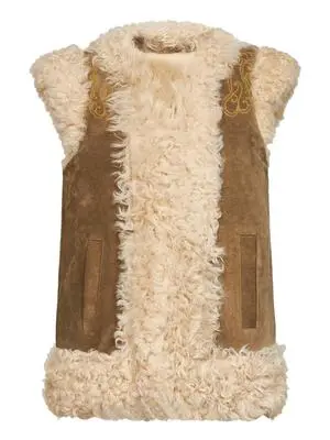 ETRO Etro Camel Shearling Vest With Peacock Embroidery