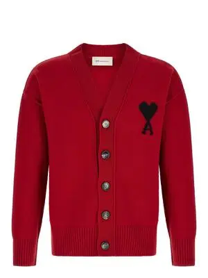 AMI Paris De Coeur' V-neck Cardigan - Red