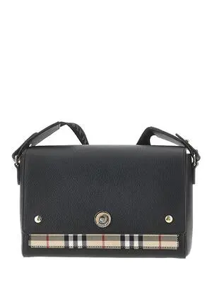 Burberry Note Leather Shoulder Bag With Check Motif - Black