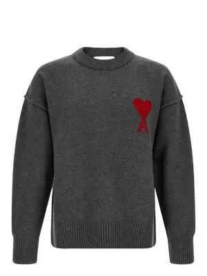 AMI Paris De Coeur Crewneck Sweater - Gray