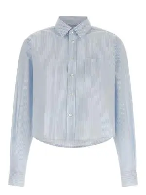 AMI Paris De Coeur Striped Cropped Shirt - Blue