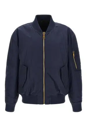 Balmain Logo Embroidery Bomber Jacket - Blue