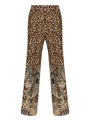 Etro Beige Silk Crêpe De Chine Printed Trousers - Multicolor