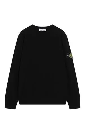 Stone Island Wool Crew-neck Sweater With Compass Logo Badge - Black
