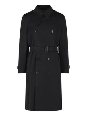 Burberry Long Cotton Kensington Trench Coat - Black