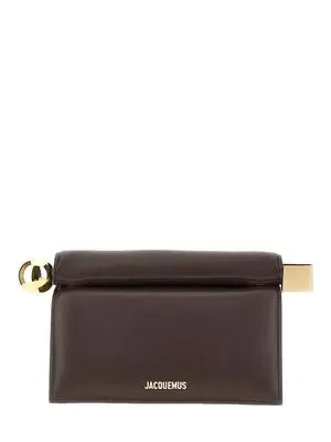 Jacquemus Nappa Leather Rond Carré Clutch With Gold-tone Hardware - Brown
