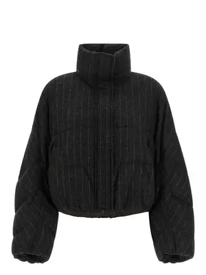 Brunello Cucinelli Micro Sequin Pinstriped Crop Down Jacket - Gray
