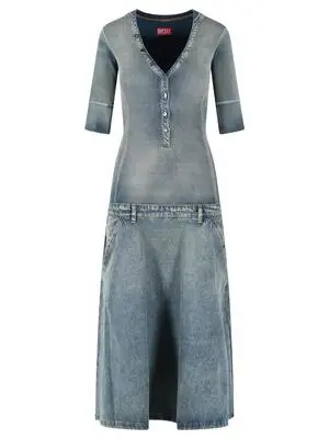 DIESEL® Knit And Denim Midi Dress - Blue