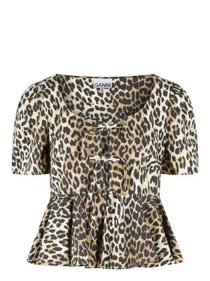 GANNI GANNI Leopard Print Cotton Blouse Brown