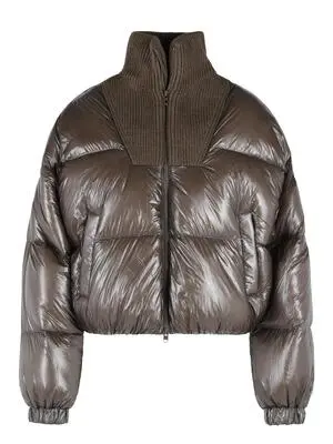 DIESEL® Ribbed Knit High Neck Polyamide Down Jacket - Brown