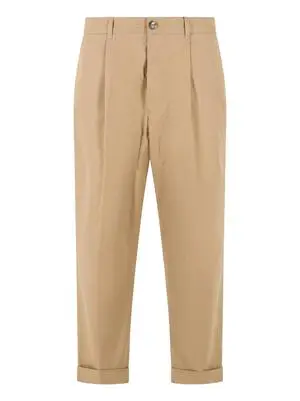 AMI Paris Carrot' Beige Cotton Pants - Cream