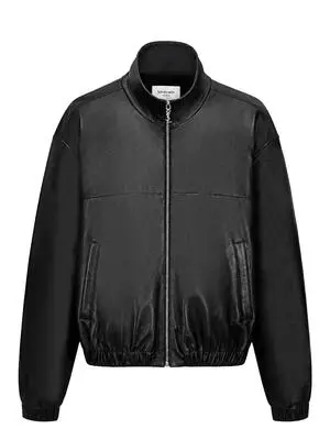 Saint Laurent Cassandre Zip Jacket In Lambskin - Black