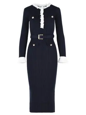 SELF-PORTRAIT SELF-PORTRAIT "Flower" Midi Dress In Navy