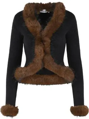 SELF-PORTRAIT SELF-PORTRAIT Alpaca Blend Cardigan With Faux Fur Trim Black