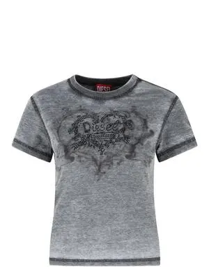 DIESEL® Grey Cotton Blend T-shirt With Rhinestone Embellishment - Gray